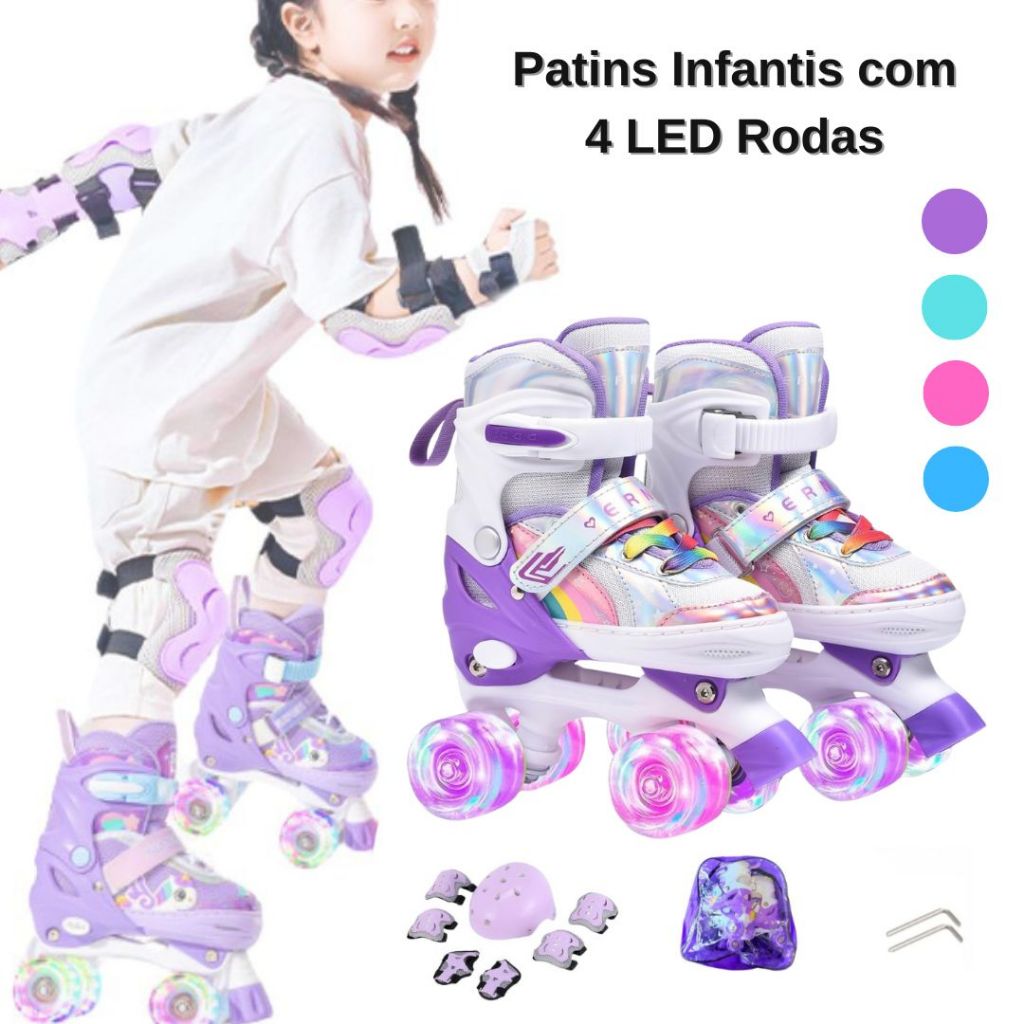 Patins Infantis 4 rodas ajustáveis com rodas LED brilhantes - Ótimo ...