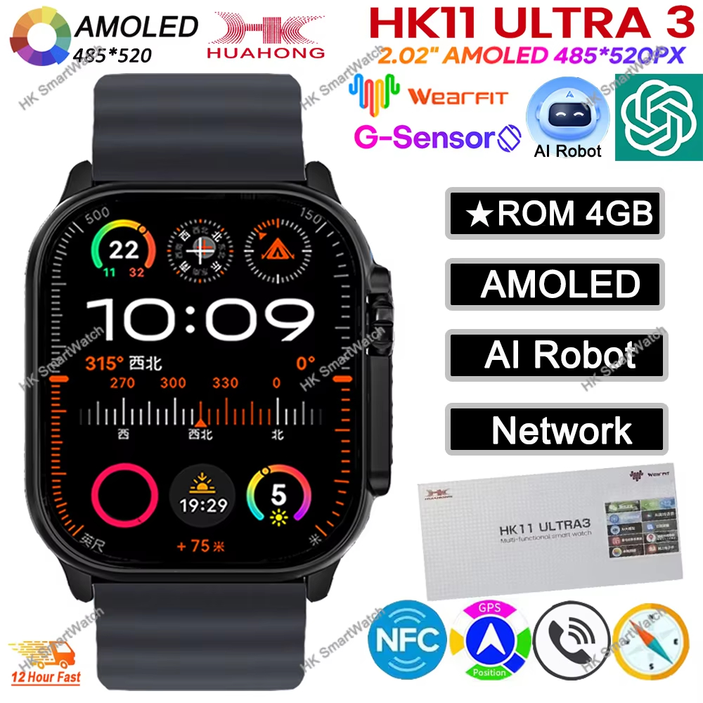 Smartwatch 2025 Original HK11 ULTRA 3 49mm AMOLED 4G ROM AI Chat Robô Bluetooth Rede Chamada ...