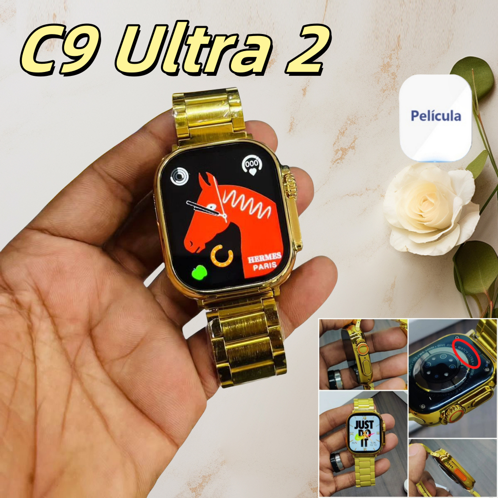 T800 Ultra 24K Ouro Realprimeira Escolha Para Smartwatch C9 Pulseira De ...