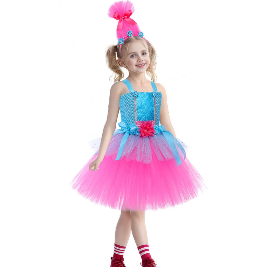 Meninas Anime cos Troll Princesa Vestido Crianças saia tutu Bobby Stage ...