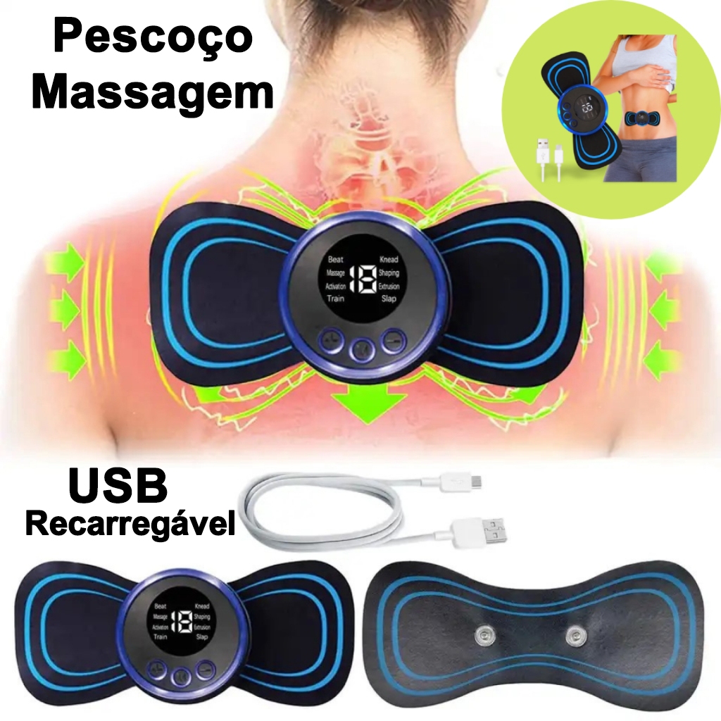 Massageador Portátil Recarregável USB EMS Impulse Massager Para Dor No ...