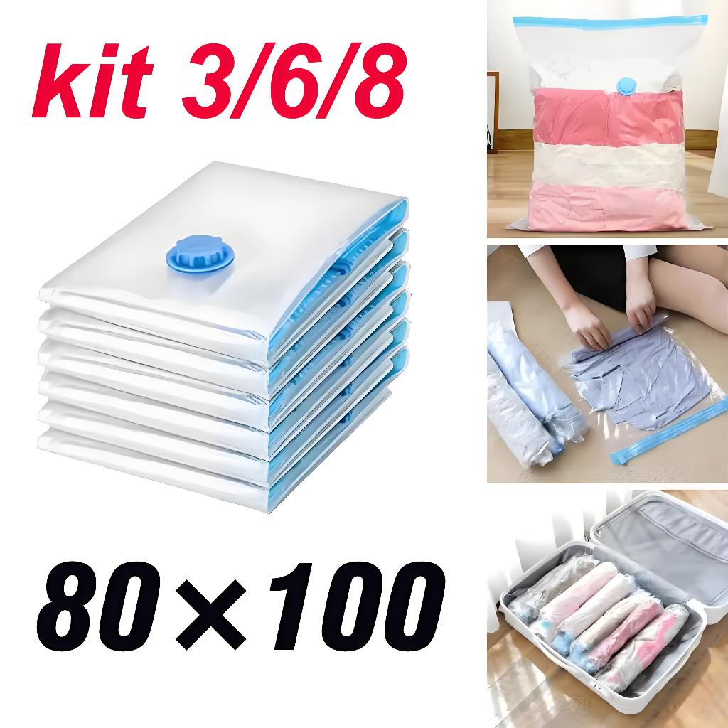 Kit 3/6/8 Saco a Vácuo Para Roupa Viagem Mala Edredon 80X100 ...
