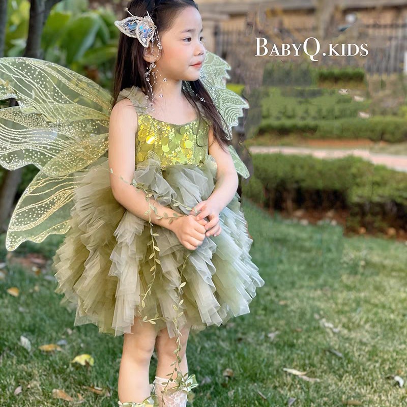 Nova Menina Princesa Saia Asas De Elfo Puff Malha Vestido Estilo Roupas ...