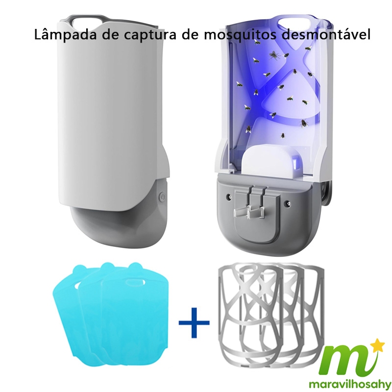 Lâmpada pegajosa destacável para matar mosquitos, luz roxa, coletor de ...