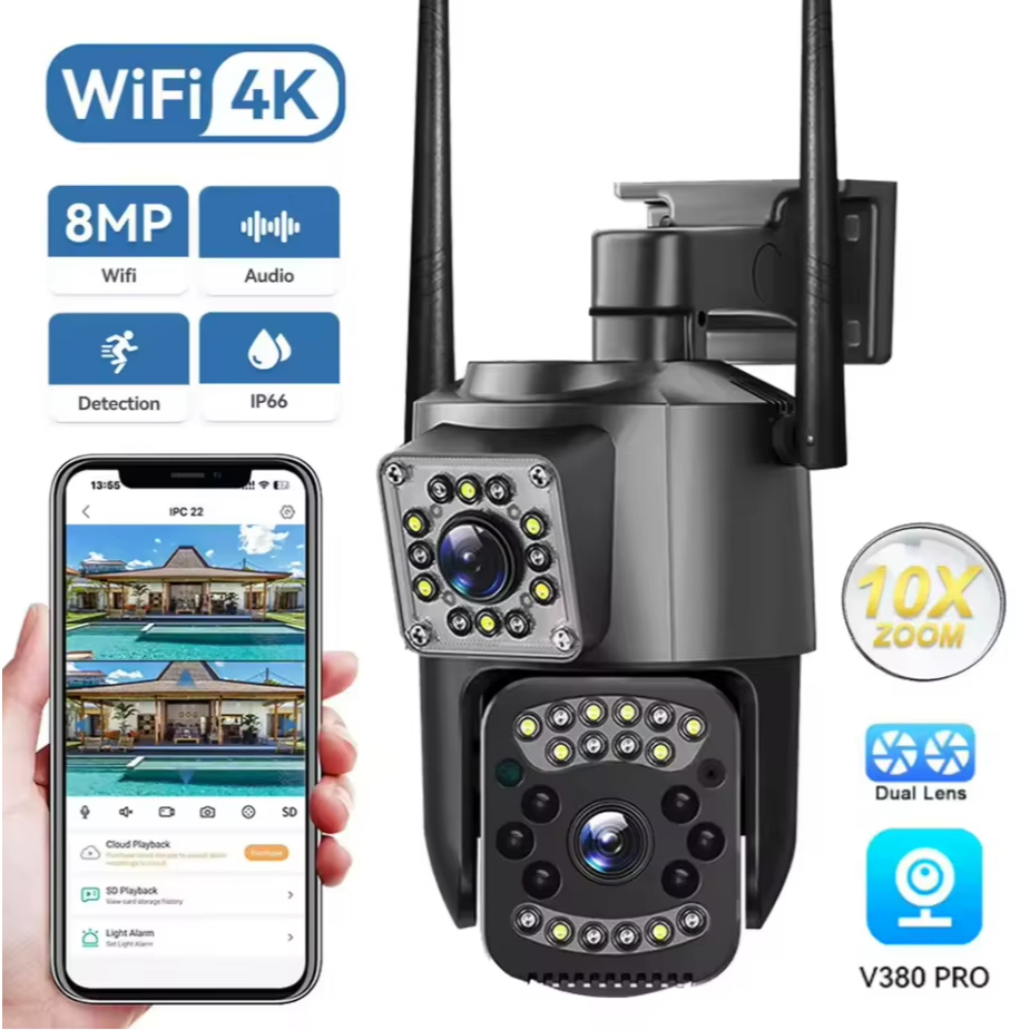 Proteção De Segurança CCTV 4K 4MP Lente Dupla WiFi Câmera IP Visão ...
