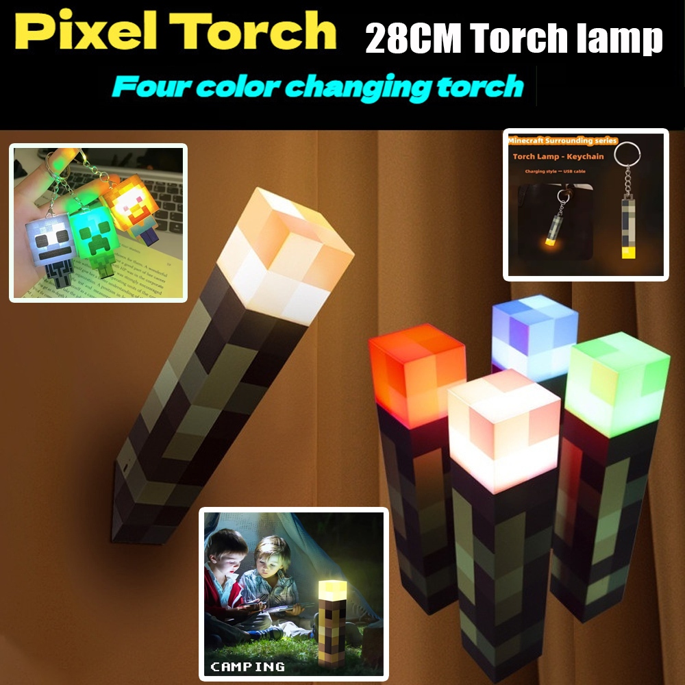 28CM Tocha LED Luz Minecraft Mini Chaveiro Lanterna 7-Mudança De Cor ...