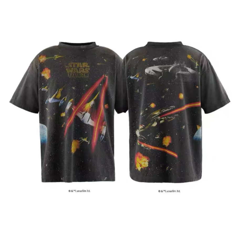 Camiseta de manga curta Saint Mxxx 25SS Star Wars desgastada Star Wars ...