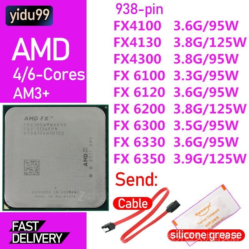 Processadores AMD 6 Núcleos FX-6100 6120 6200 6300 6330 6350-4100 4130 ...