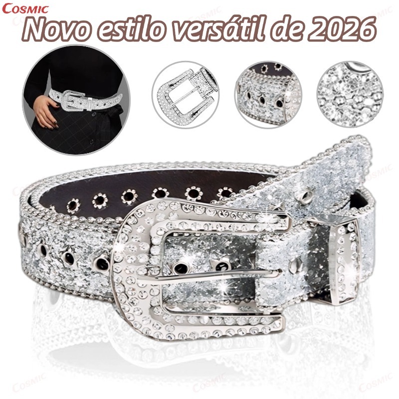 POOP Cintos Góticos De Rhinestone De Couro De PU Cowboy Ocidental Y2K ...