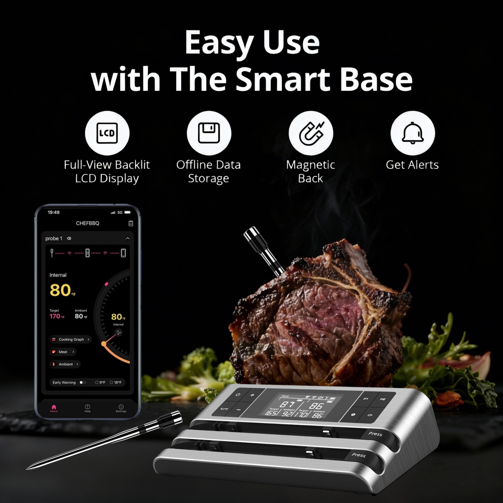 Termômetro De Cozinha Digital Sonda Grill Recarregável Com Tela LCD ...