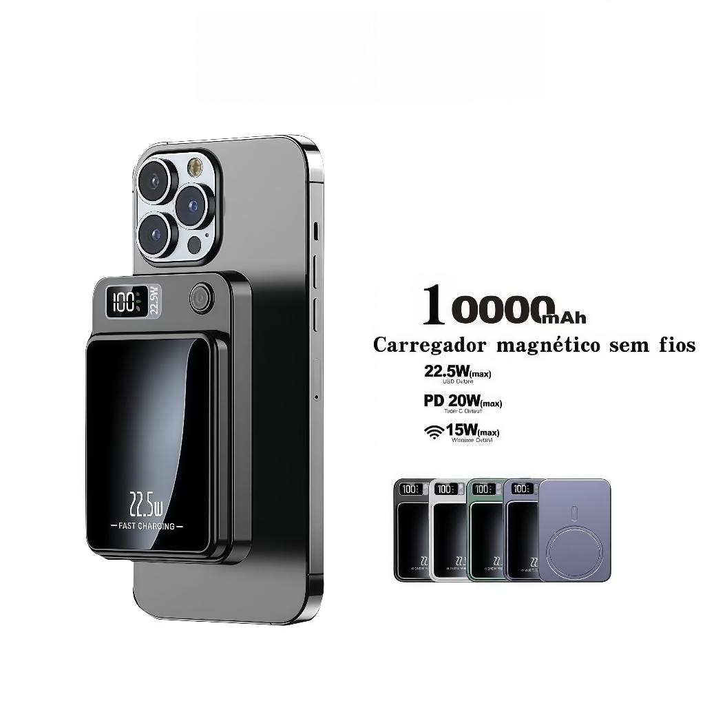 Carregador Portátil Para Iphone Indução Magsafe Powerbank 10000 mAh ...