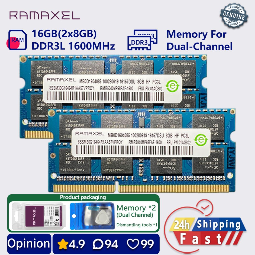 RAMAXEL 16gb 8gb 1600mhz ddr3l Memória laptop Canal Duplo sodimm pc3l ...
