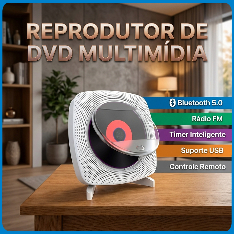 Leitor de DVD Multimídia Bluetooth CD Music Player Toca DVD Portátil ...