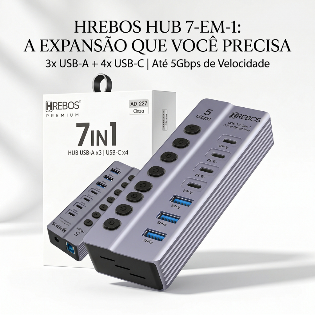 HREBOS × HEYOO Hub USB 7 em 1 com versão de transmissão de alta ...