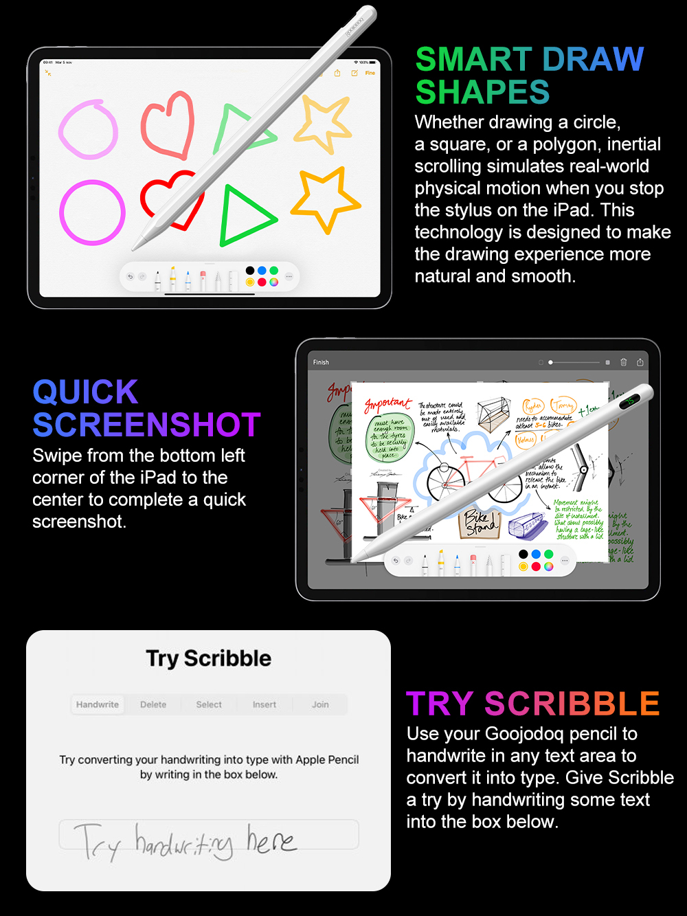 GOOJODOQ Lápis Stylus Para ipad Carregamento Sem Fio Caneta Com ...