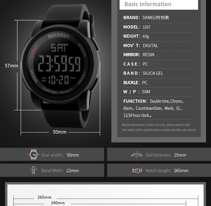 Relógio Digital Multifuncional SKMEI 1257 Top Luxury Sport Watch Men Alarm Clock 5Bar À Prova D ...
