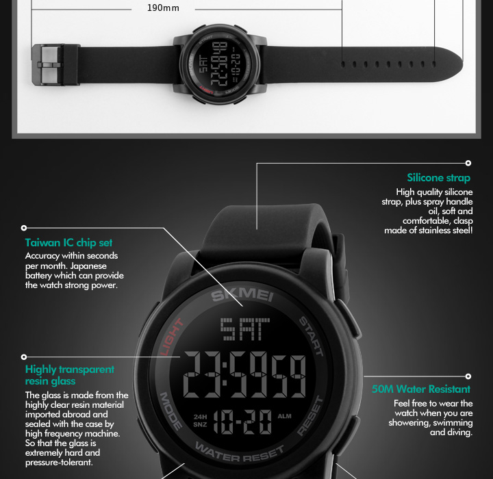 Relógio Digital Multifuncional SKMEI 1257 Top Luxury Sport Watch Men Alarm Clock 5Bar À Prova D ...