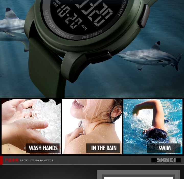 Relógio Digital Multifuncional SKMEI 1257 Top Luxury Sport Watch Men Alarm Clock 5Bar À Prova D ...