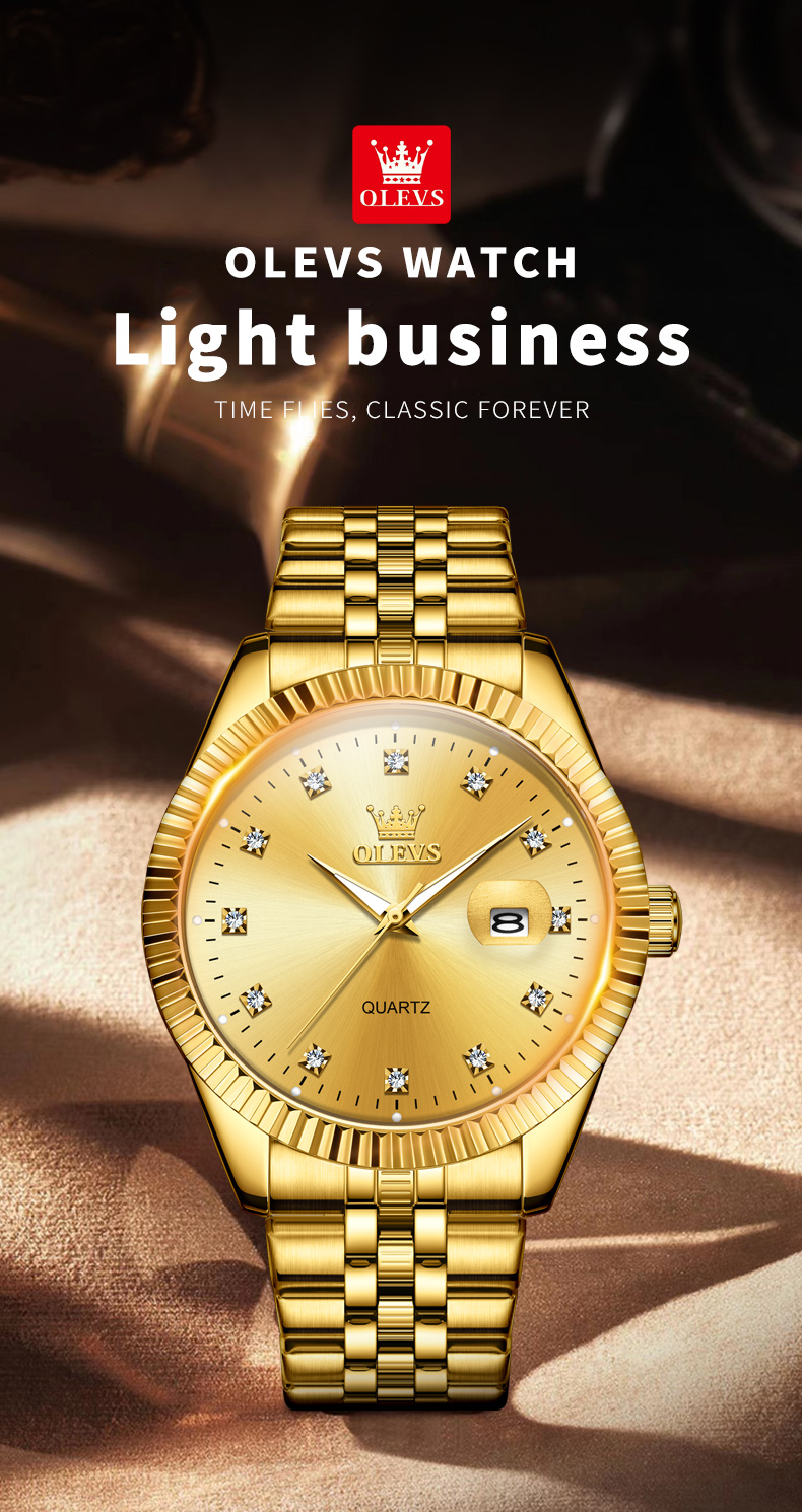 OLEVS 5526 relogio masculino dourado a prova d água original luxo Acero ...
