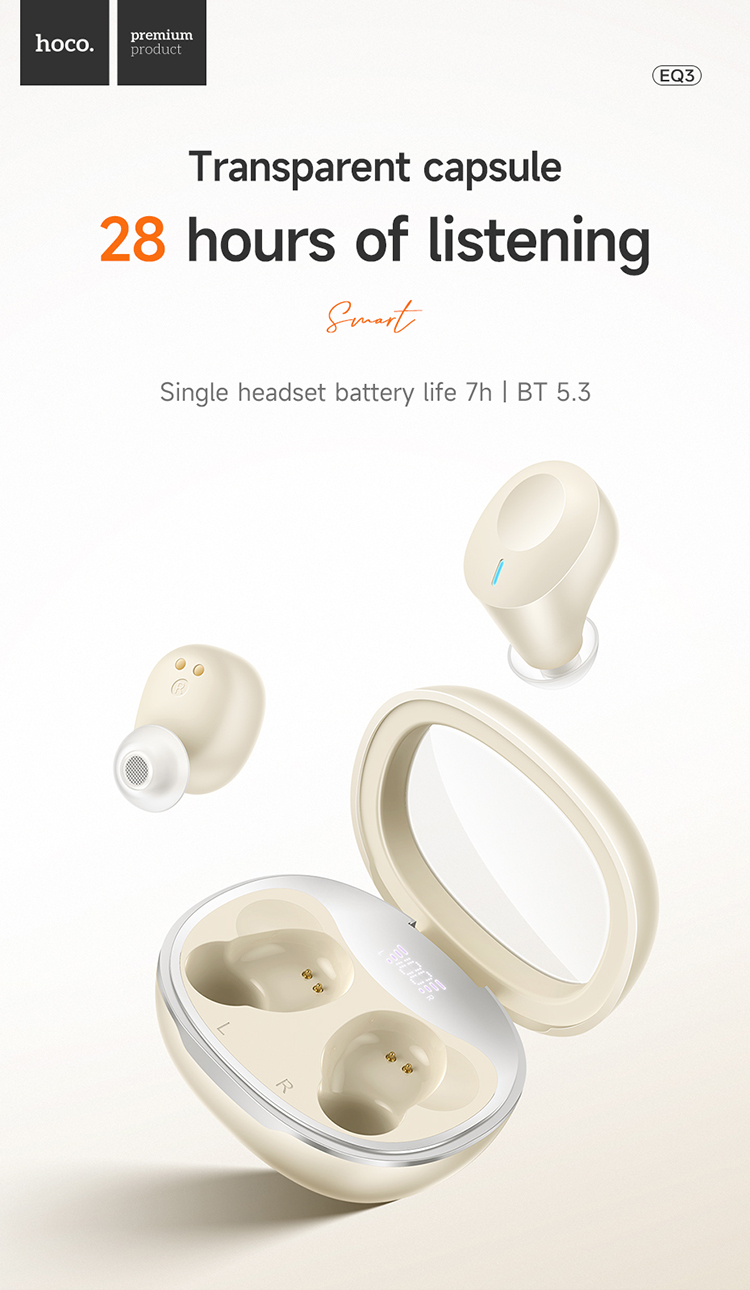 HOCO EQ3 TWS Earbuds Smart Wireless Bluetooth Headset 5.3 Touch Control HD Stereo Sports in-Ear ...