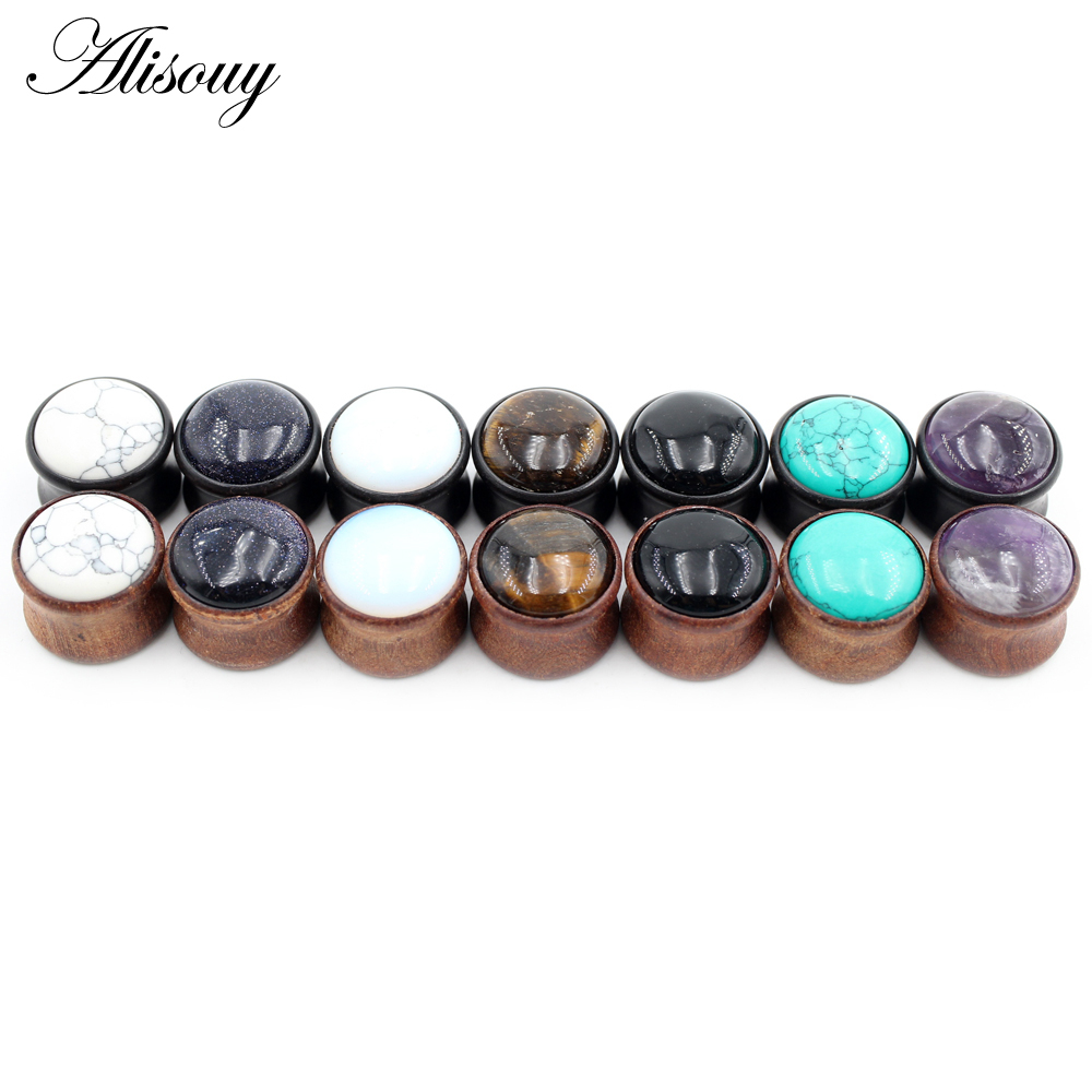 Alisouy 2 Peças De Madeira Natural Opala Pedra Túneis De Orelha Flared ...