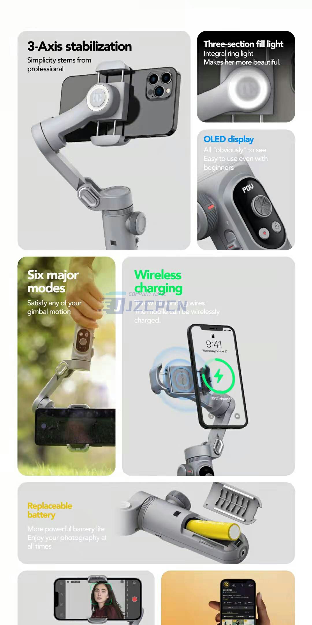 AOCHUAN Smart X Pro Smartphone Portátil Gimbal 3 Eixos Com Carregamento Sem Fio Para IPhone 15 ...