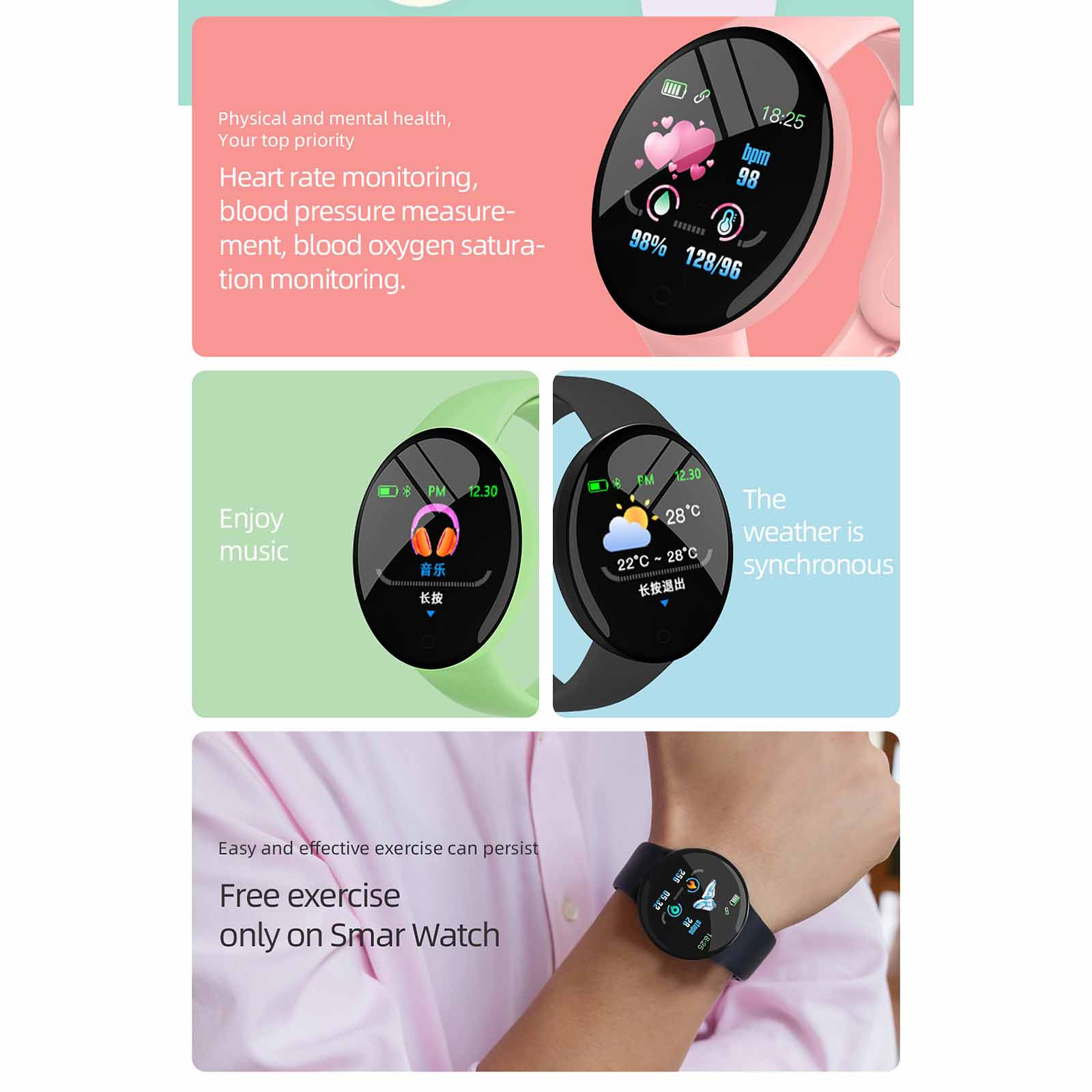 D30 Smart Watch Homens Pressão Arterial Smartwatch À Prova D'água ...