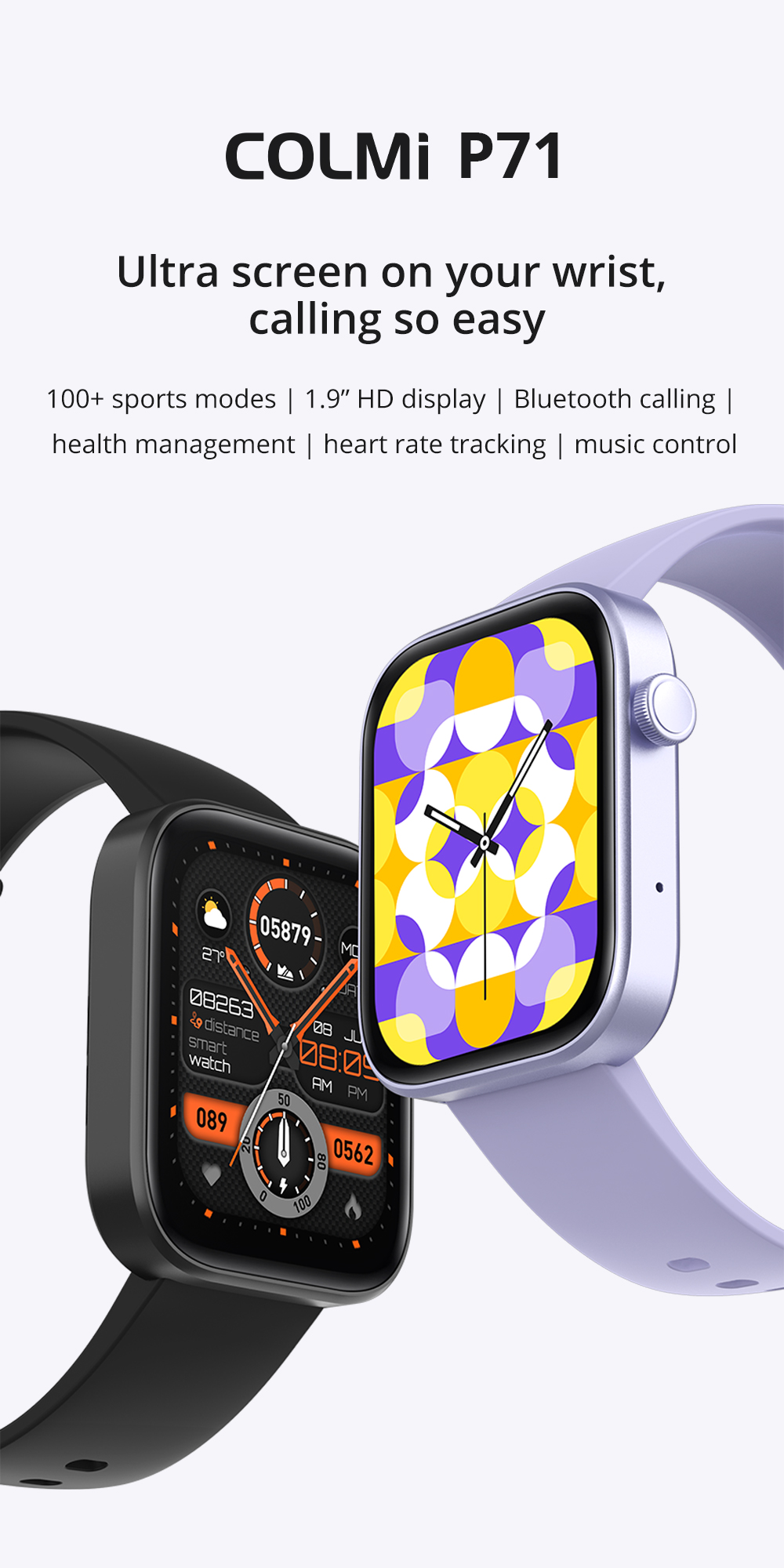 COLMI P71 Smartwatch Masculino IP68 À Prova d'Água Bluetooth 22mm ...