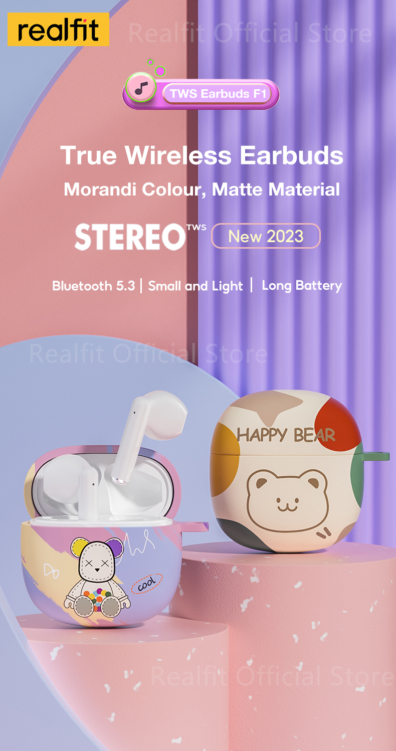 Realfit F1 TWS Fone De Ouvido Bluetooth Mini Sem Fio 5.3 Com Microfone ...