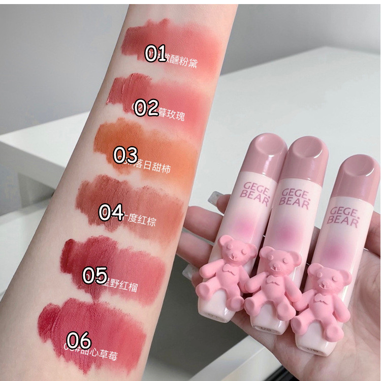Gege Bear Tender Lip Glaze Gloss Pequeno Urso Rosa Veludo Batom Não Seco Liso | Shopee Brasil