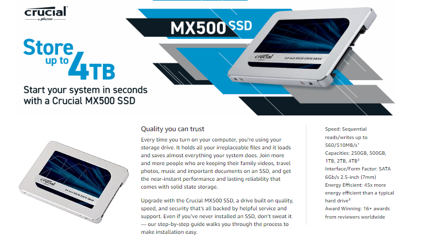 Crucial MX500 Ssd 2TB Unidade Hdd 2.5 Disco Rígido Interno 500gb Sata Para Notebook 240gb 1tb ...