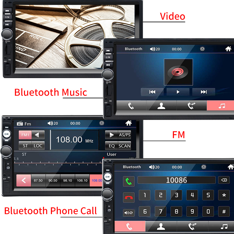 Central Multimídia Automotiva 1 Din 7 Inch MP5 Bluetooth Com Tela Sensível Ao Toque USB/AUX/TF ...