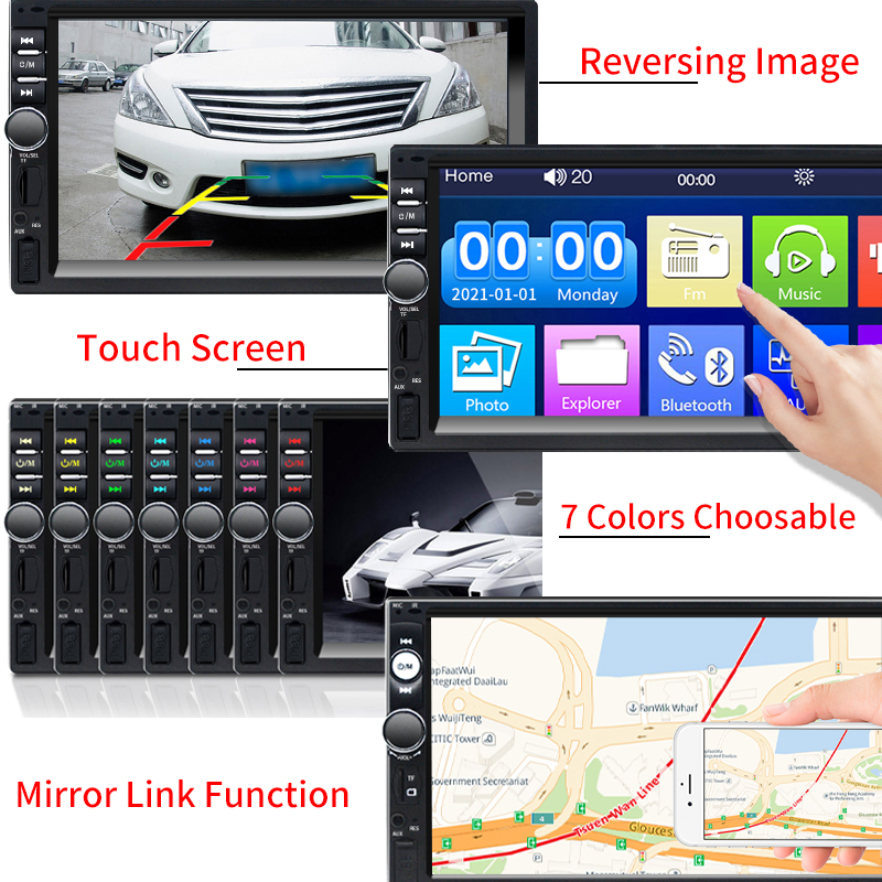 Central Multimídia Automotiva 1 Din 7 Inch MP5 Bluetooth Com Tela Sensível Ao Toque USB/AUX/TF ...