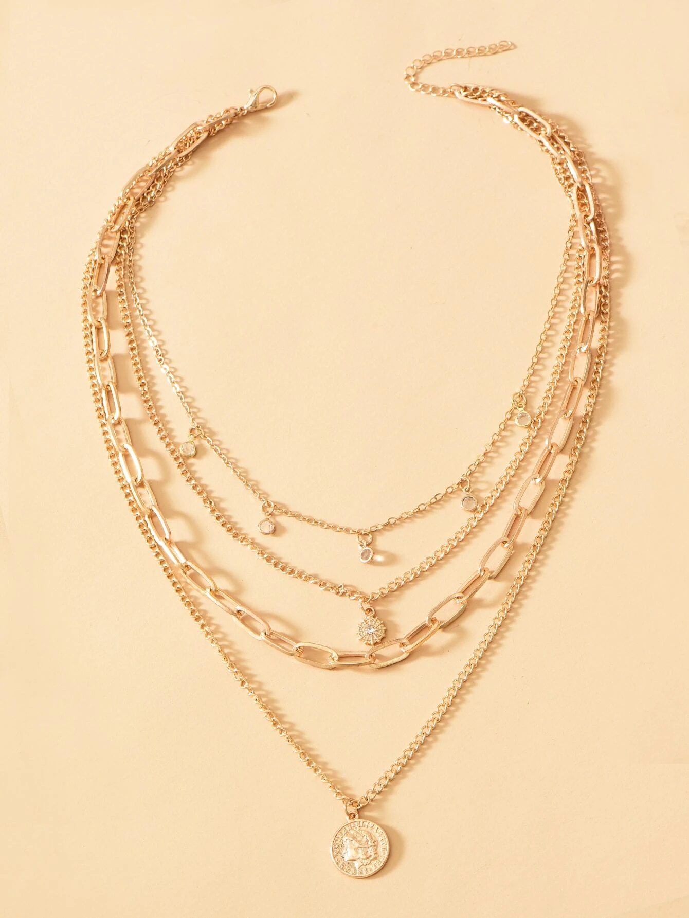 Colar de Pingente Redondo em Camadas Multicamadas Colar Geométrico Elegante de Moda para ...