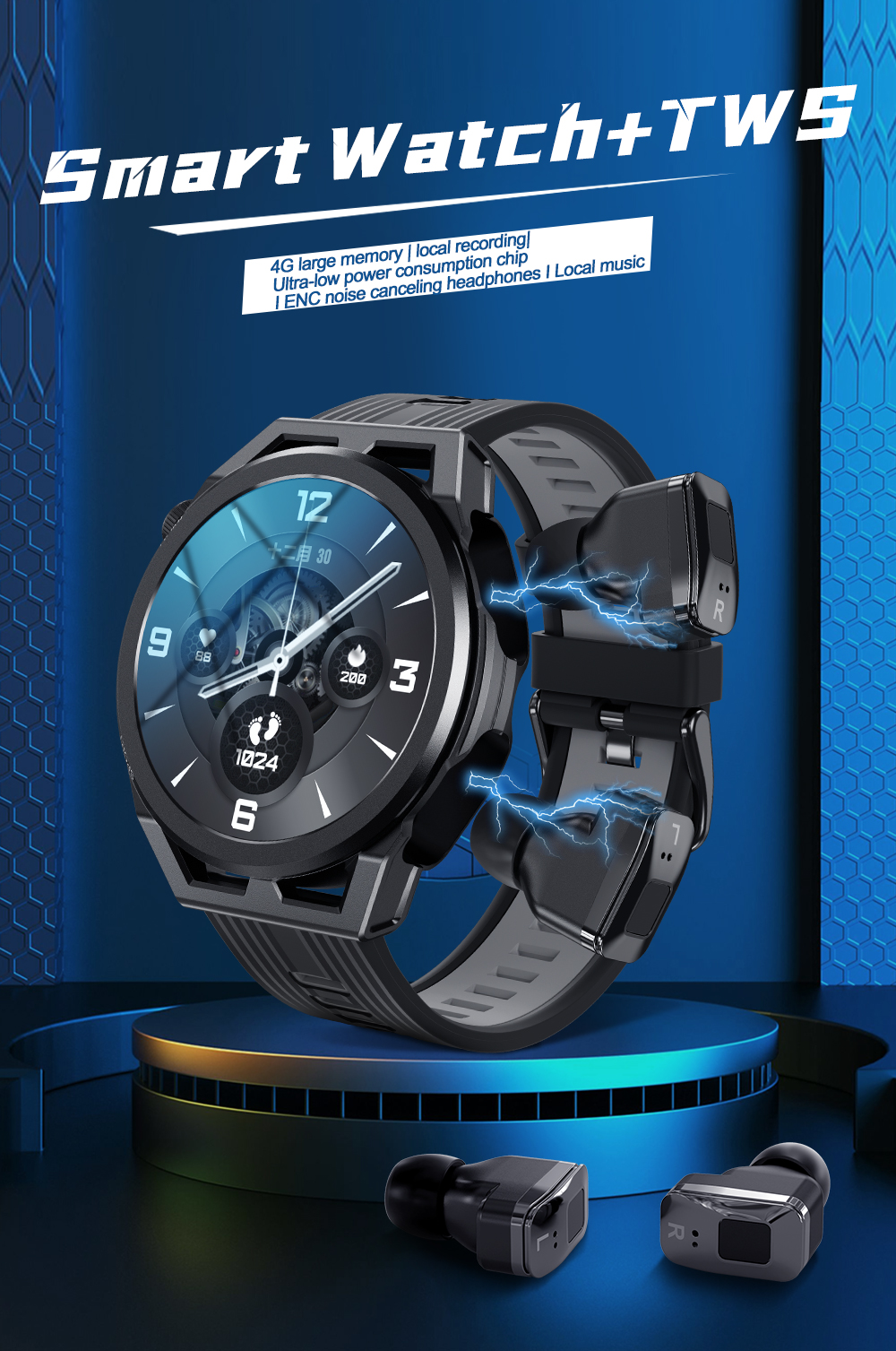 N18 Smart Watch Tws 2 em 1 HIFI Stereo com NFC Wireless Bluetooth Dual ...
