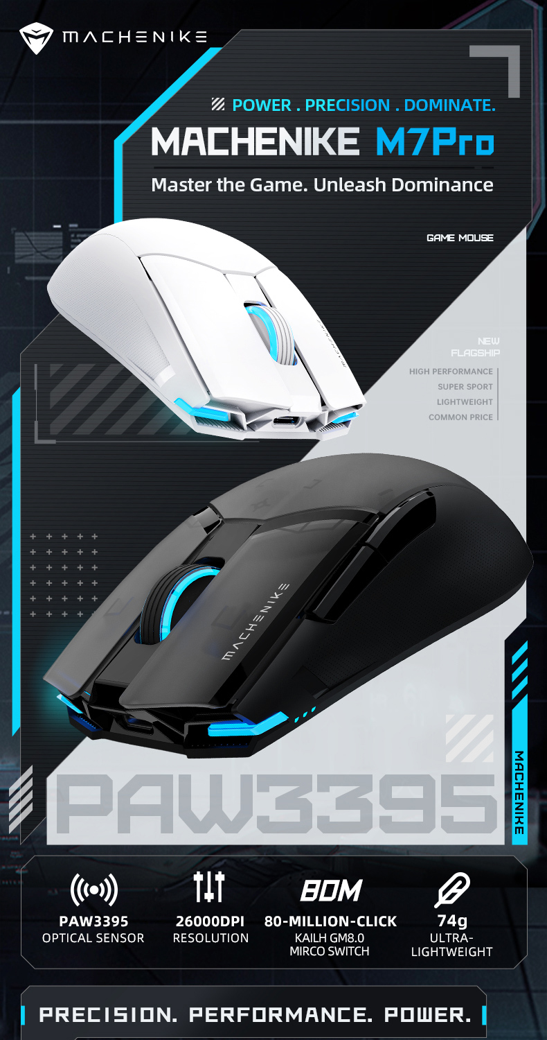 Rato Machenike M7 Pro Gaming Mouse PAW3395 , PAW3104 Sem Fio De Modo Duplo Ultra-Leve Para Jogos ...