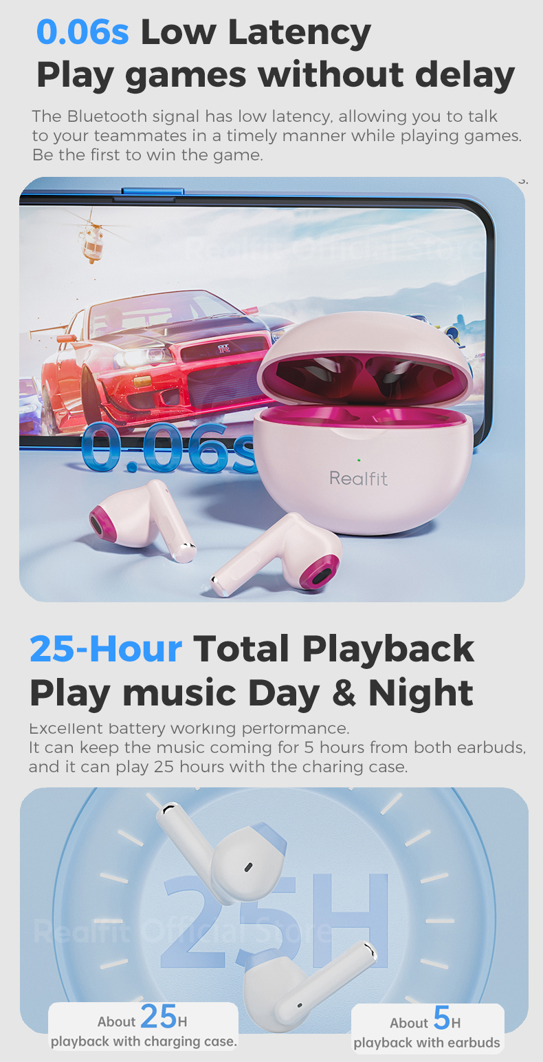 Realfit F2 Fone De Ouvido Bluetooth Dopamine-Color Earbuds Sem Fio Com ...