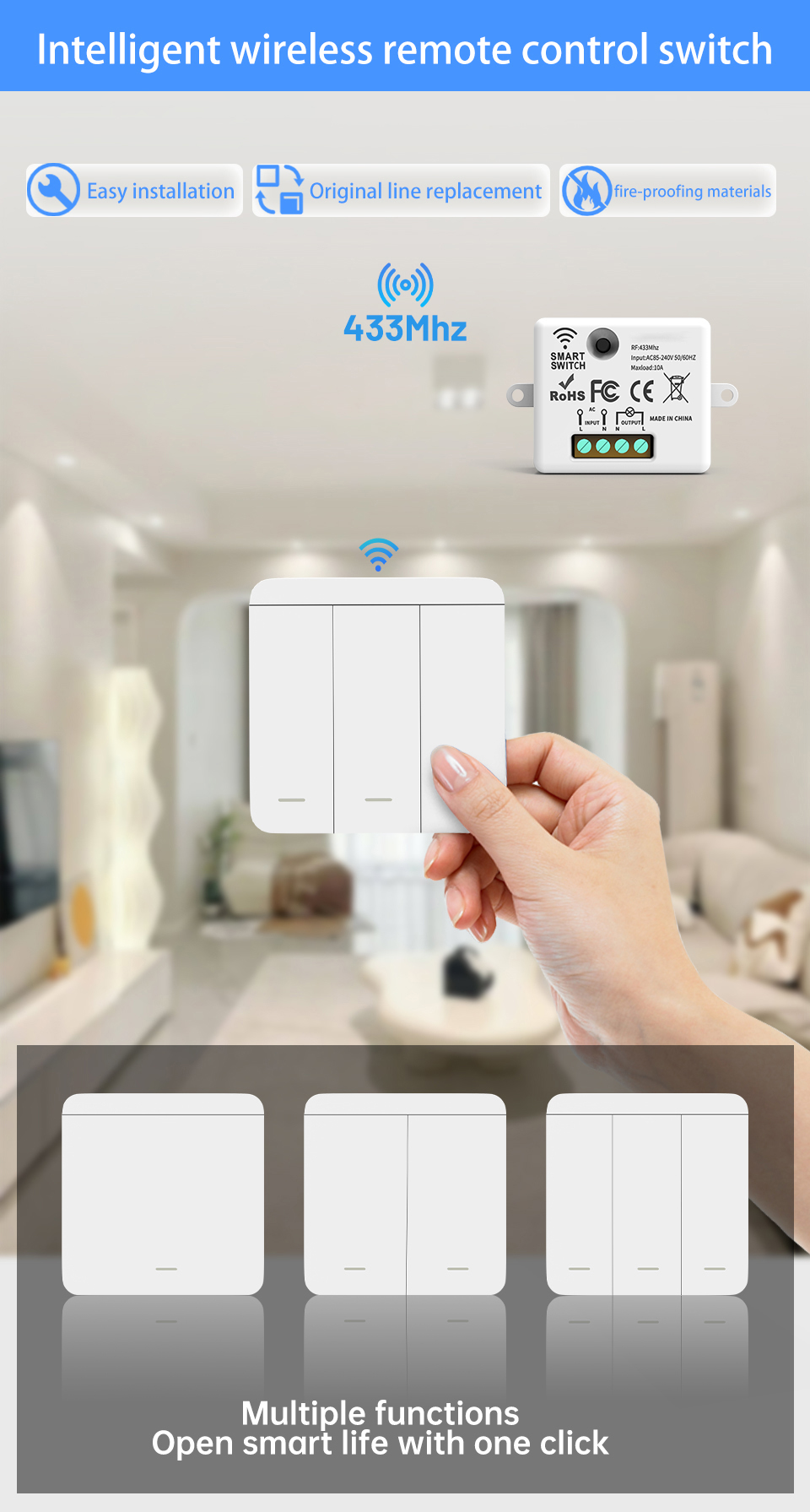 RF 433Mhz Conjunto De Interruptores Sem Fio Diy Interruptor Inteligente ...