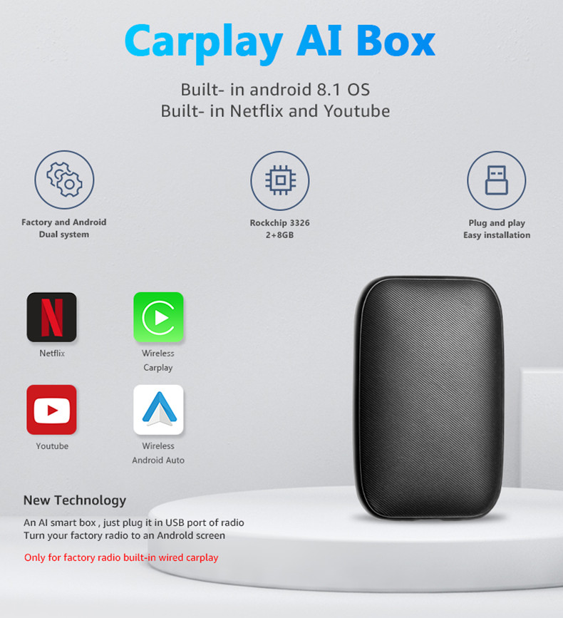 Carplay Sem Fio E Adaptador Automático Android Construído Netflix YouTube Cartão Support TF Card ...