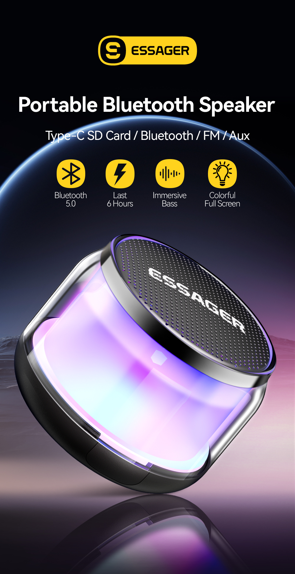 Essager Bluetooth 5.0 Sem Fio Alto-Falante com Iluminação Gradiente e ...