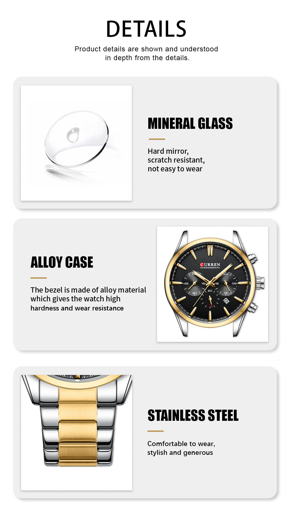 CURREN Homem Relógio De Pulso À Prova Dwaterproof Água Cronógrafo ...