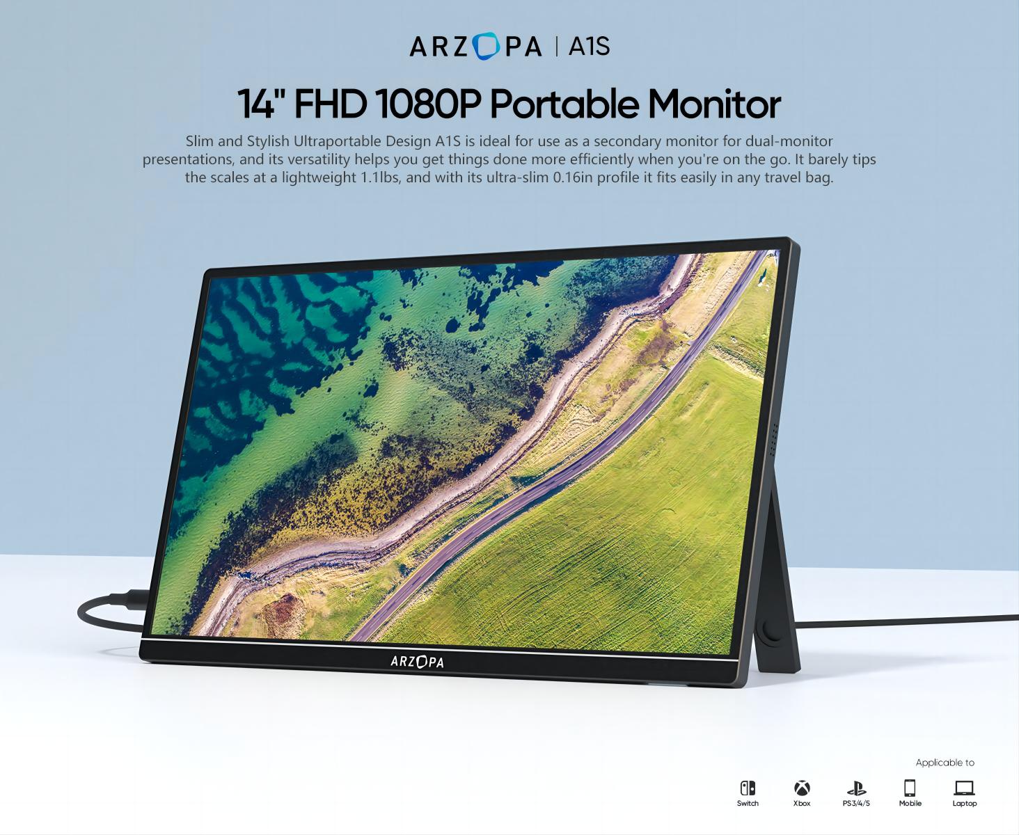 Monitor Portátil , ARZOPA 14 " A1S FHD 1080P Tela Externa Com Alto ...