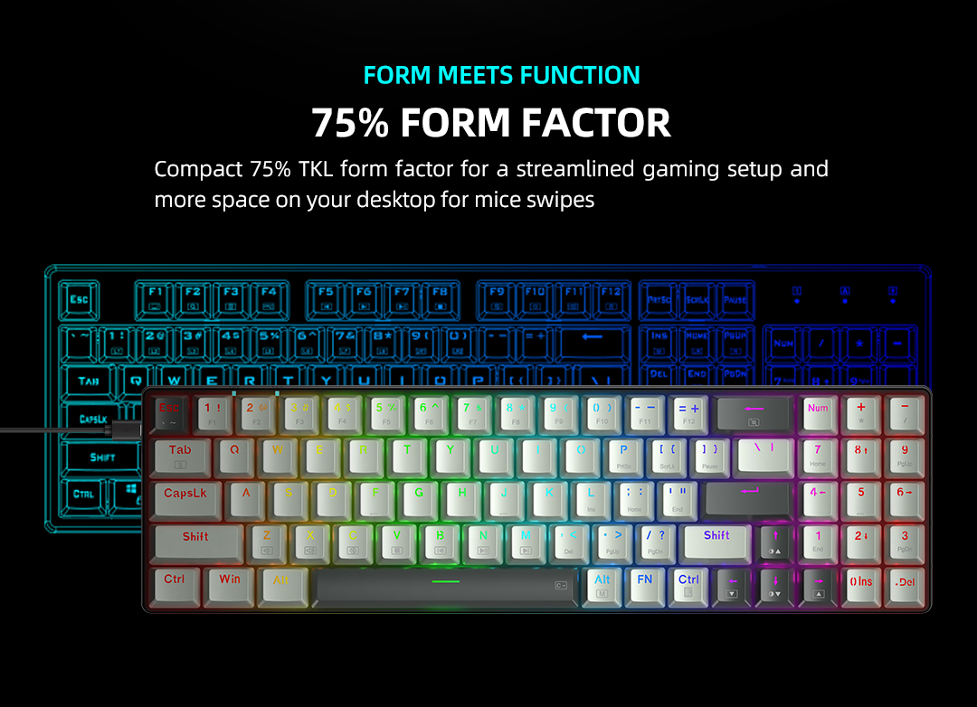 Thunderobot K78 Teclado Mecânico RGB Com Luz De Fundo Fio 75 % Layout 78 Teclas De Jogos Para ...