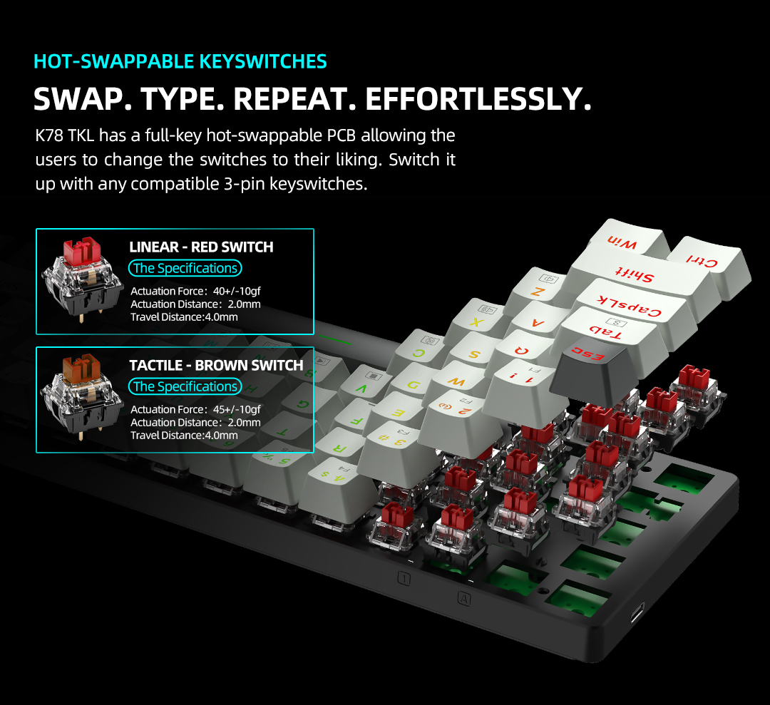 Thunderobot K78 Teclado Mecânico RGB Com Luz De Fundo Fio 75 % Layout ...