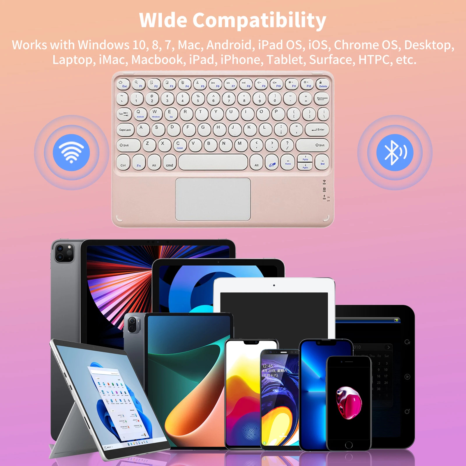 Teclado E Mouse Circular Bluetooth Sem Fio Universal Com Touchpad Para ...