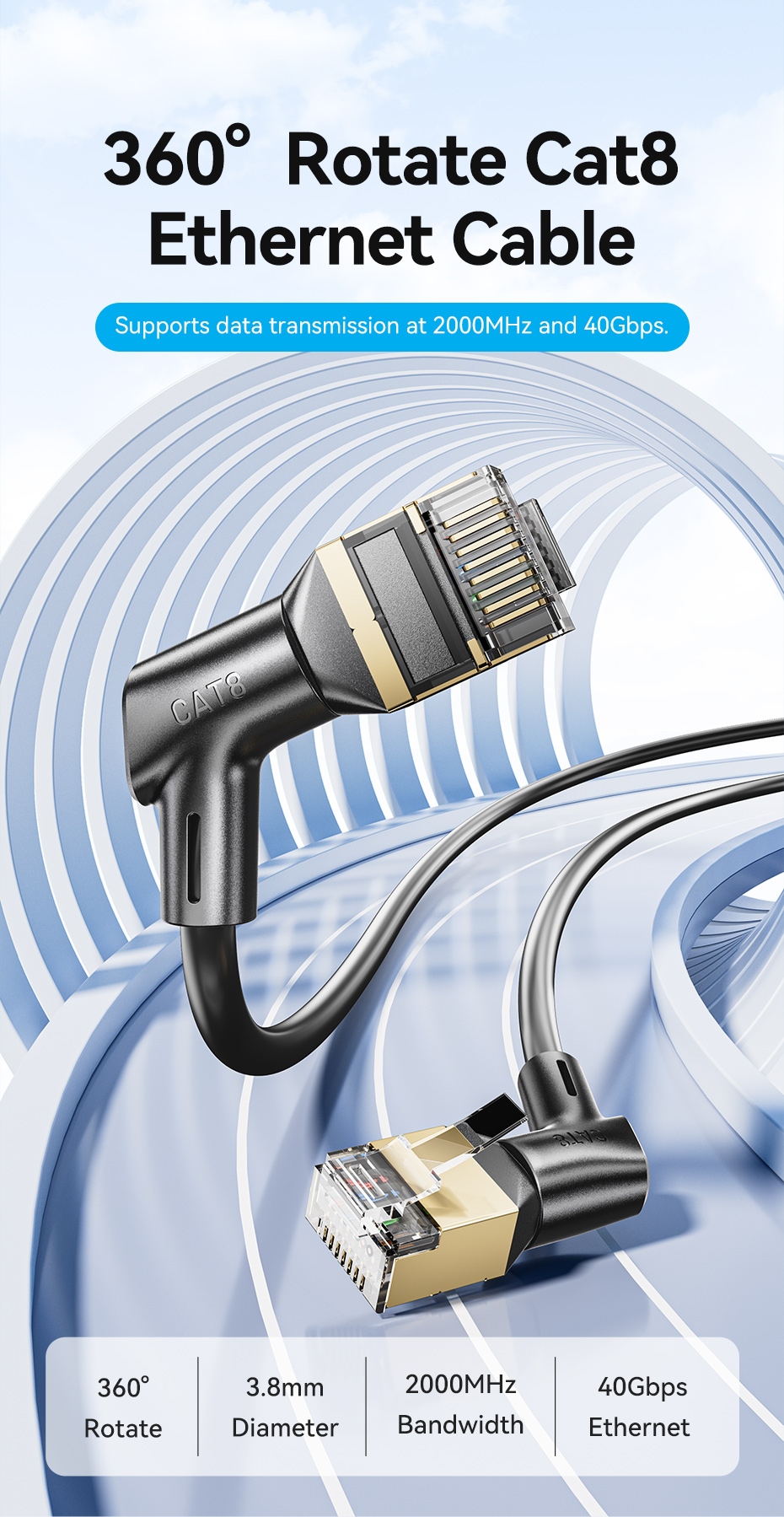 Cabo de Rede Vention Cat8 Ethernet RJ45 40Gbps 2000MHz Conector SFTP ...