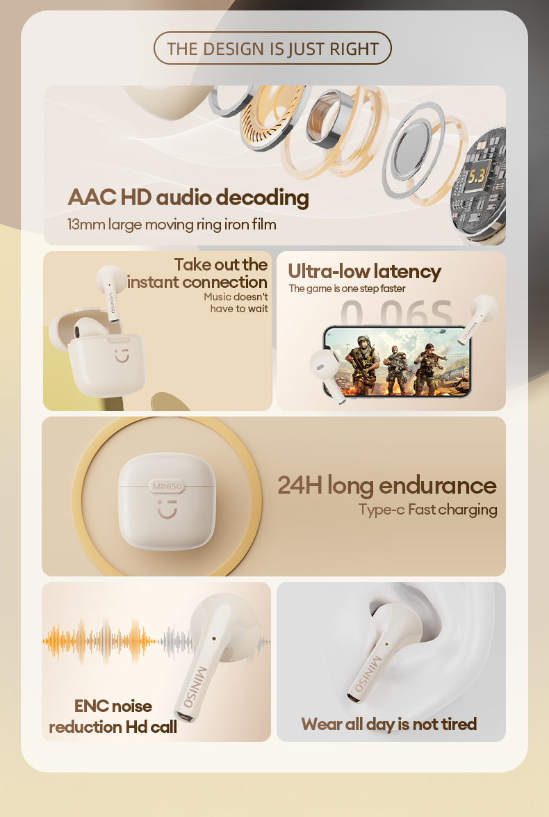 MINISO M06 Fones De Ouvido Bluetooth Sem Fio Com Redução De Ruído ...