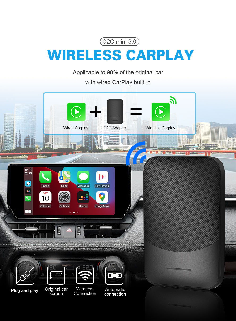 Adaptador Sem Fio CarPlay Para iPhone Ou Automático Android Telefone WiFi Bluetooth Connect ...
