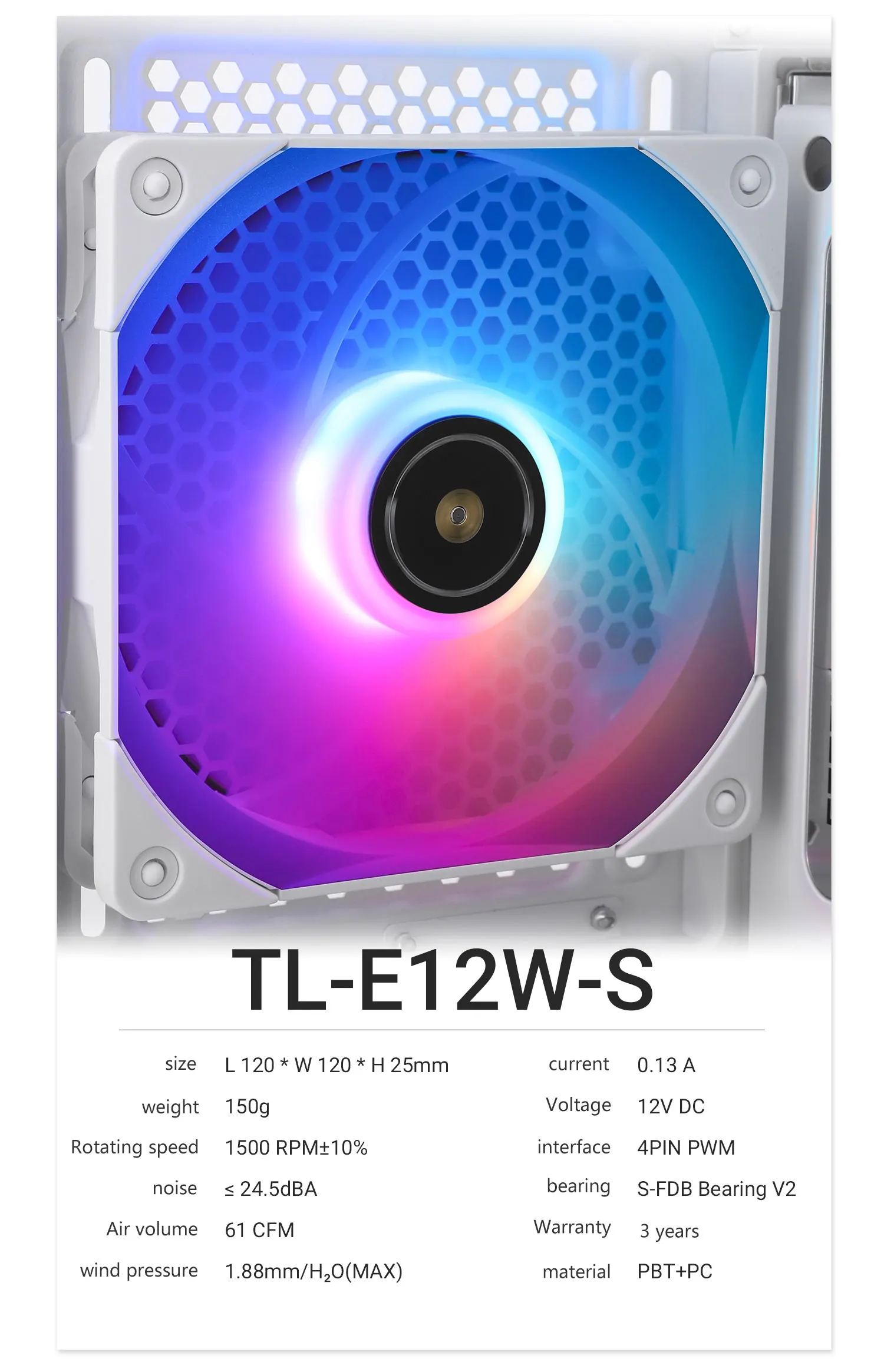 Ventilador De Resfriamento De Chassi Thermalright TL-E12W-S X3 12CM 1500RPM 4Pin PWM 61CFM ...