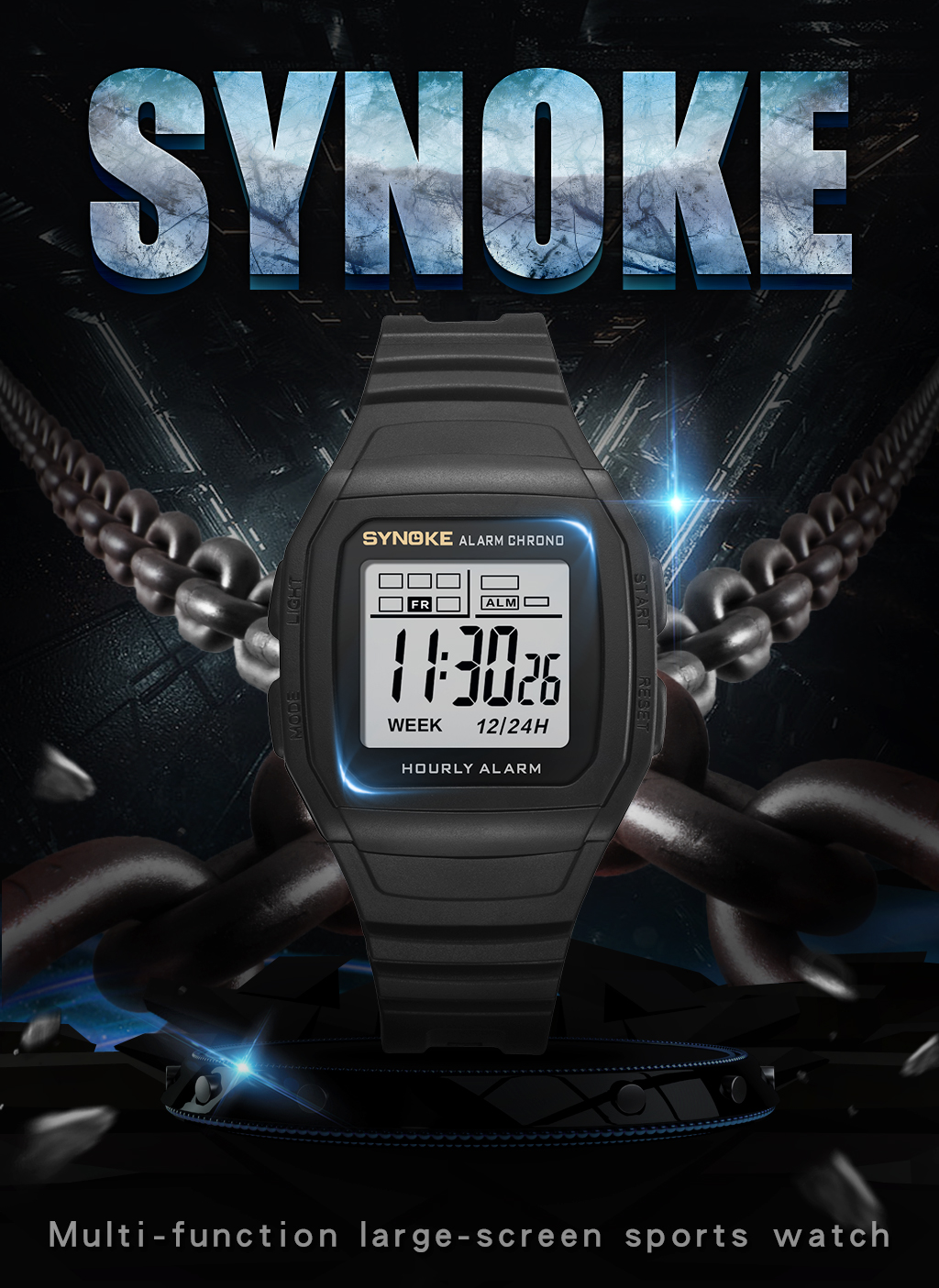 SYNOKE Relógio De Pulso Masculino 12/24 Horas Multifuncional Eletrônico ...